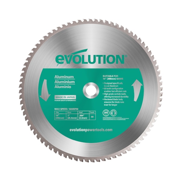 Evolution 14" Aluminum Cutting Blade, 1" Arbor 14BLADEAL | Zoro