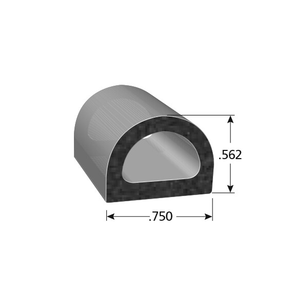 Exonic Polymers D-shaped EPDM Sponge Rubber Seal, .750"H & .562"W, 25 ...