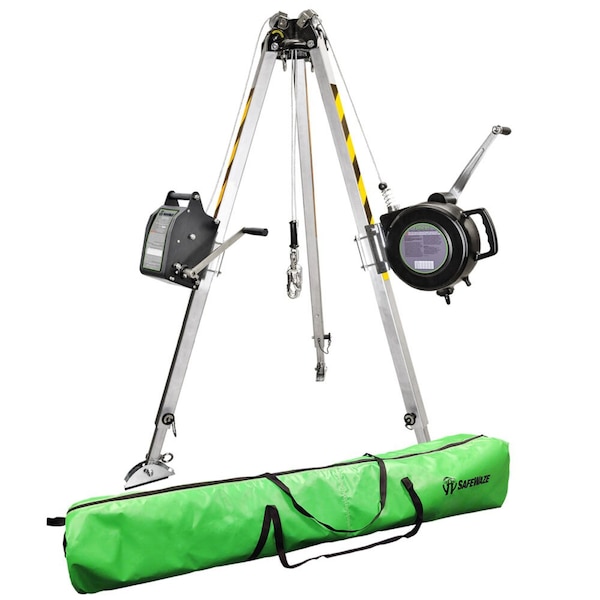 Safewaze 7ft Adjustable Tripod Kit, 65ft Personnel Winch, 65ft 3-Way ...