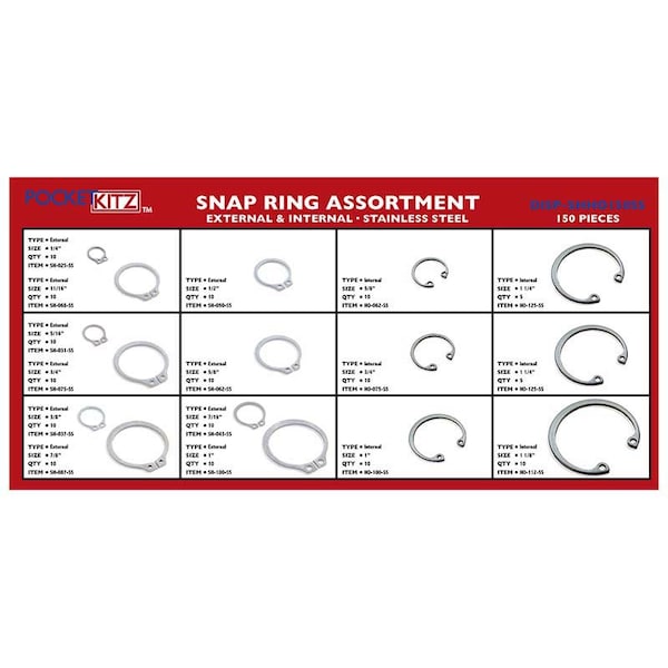Huyett Internal and External Retaining Ring Assortment, Stainless Steel ...