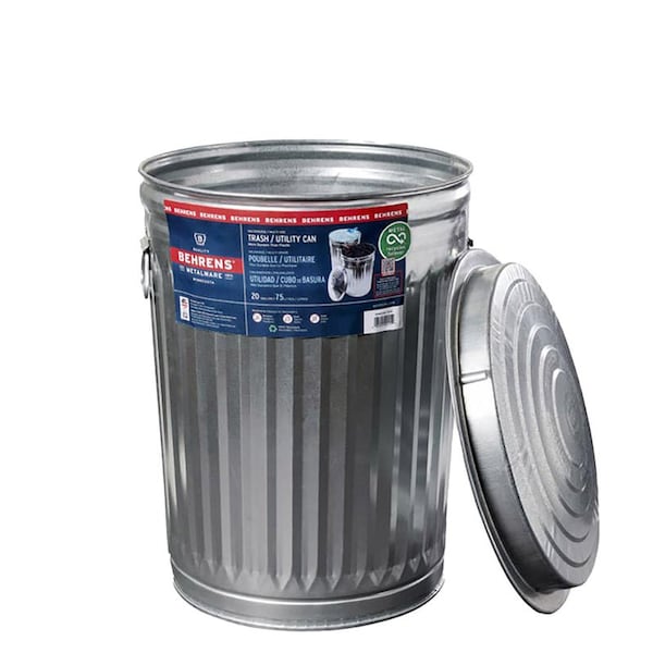 BEHRENS 1211 20 Gallon Galvanized Steel Trash Can with Lid