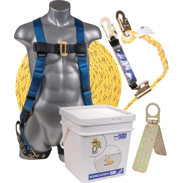 Palmer Safety Roofing Bucket Kit Full-Body Harness, 50Ft Vertical Rope ...