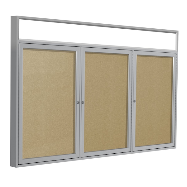 Ghent Enclosed Bulletin Board, 3 Door, Vinyl, Hdlnr Frame, 4 ft H x 8 ...