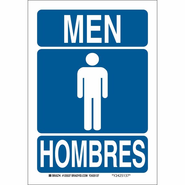 Brady Restroom Sign, Men/Hombres, 7" W x 10" H, Rectangle, Plastic ...