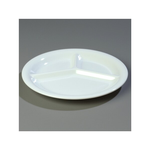 Carlisle Foodservice Melamine 3-Comp Plate, 10.5", Wht, PK12 3300002 | Zoro
