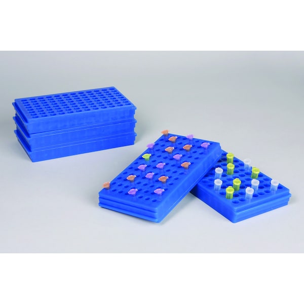 Bel-Art Microcentrifuge Tube Rack, Reversible, Fluorescent Blue, 96 ...