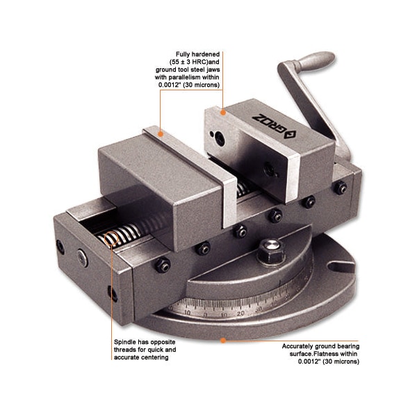 Groz 4" Vise, Precision, Self Centering, 4" with Swivel Base 35040 | Zoro