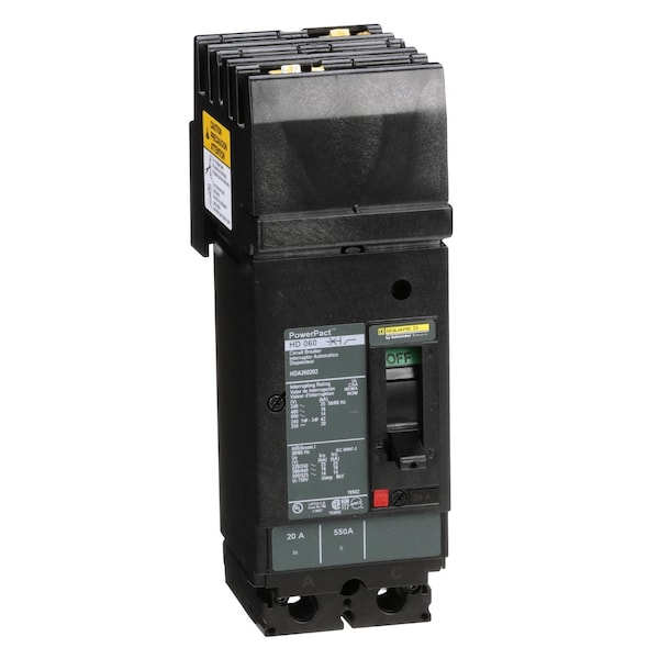 SQUARE D 20A, 2 pole Molded Case Circuit Breaker, POWERPACT H, 600V AC, - HDA260202