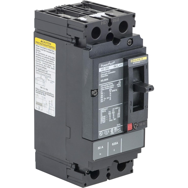 SQUARE D 45A, 2 pole Molded Case Circuit Breaker, POWERPACT H, 600V AC, - HDL26045