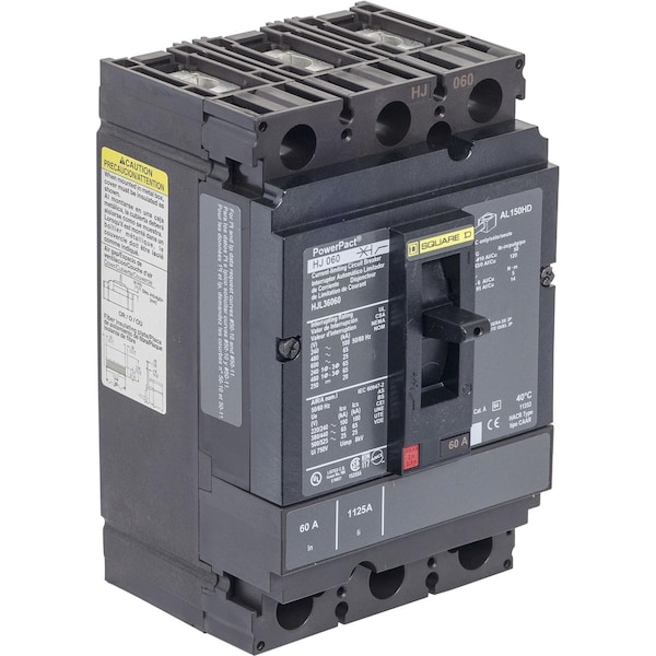 SQUARE D 60A, 3 pole Molded Case Circuit Breaker, POWERPACT H, 600V AC, - HJL36060C