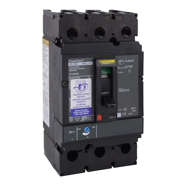 SQUARE D 225A, 3 pole Molded Case Circuit Breaker, POWERPACT J, 600V AC ...