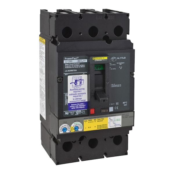 SQUARE D 250A, 3 pole Molded Case Circuit Breaker, POWERPACT J, 600V AC, - JJL36250M75SA