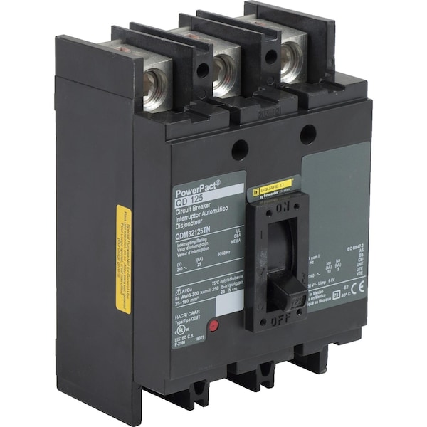 SQUARE D 125A, 3 pole Molded Case Circuit Breaker, QDM, 240V AC, - QDM32125TN