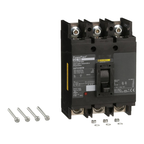 SQUARE D 100A, 3 pole Molded Case Circuit Breaker, POWERPACT Q, 240V AC, - QGP32100TM