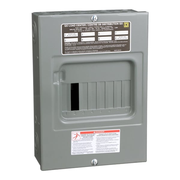 SQUARE D QO Load Center 100A, 6, 120/240V AC, Fixed Main Lug, - QO6L100S