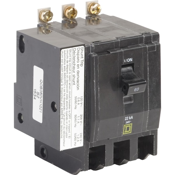 SQUARE D 60A, 3 pole Miniature Circuit Breaker, QOB, 120/240V AC ...