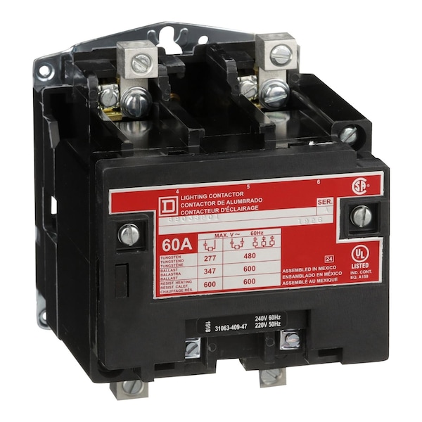 Square D Contactor, Type S, multipole lighting, electrically held, 60A ...