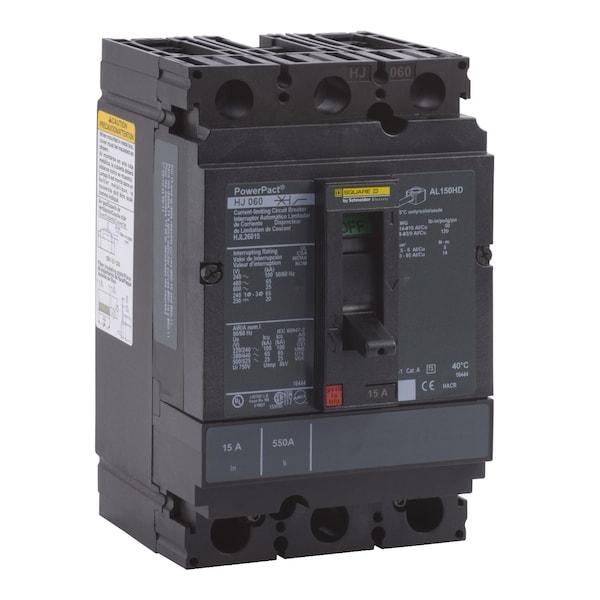 SQUARE D 15A, 2 pole Molded Case Circuit Breaker, POWERPACT H, 600V AC, - HJL26015