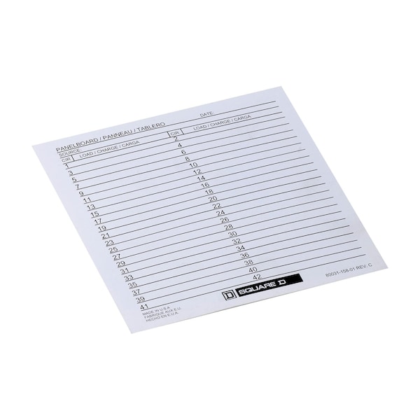 Square D Panelboard Directory Card 8003115801 | Zoro