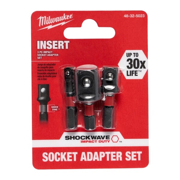 Milwaukee Tool SHOCKWAVE Impact Insert Socket Adapter Set - 3PC 48-32 ...