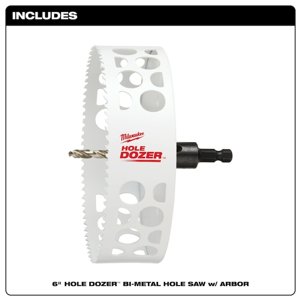 Milwaukee Tool 6 in. HOLE DOZER Bi Metal Hole Saw with Arbor 49 56 9698 Zoro