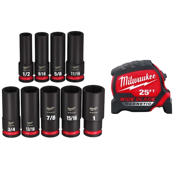 Milwaukee Tool Impact Socket Set with Tape Measure 49-66-7022, 48-22 ...