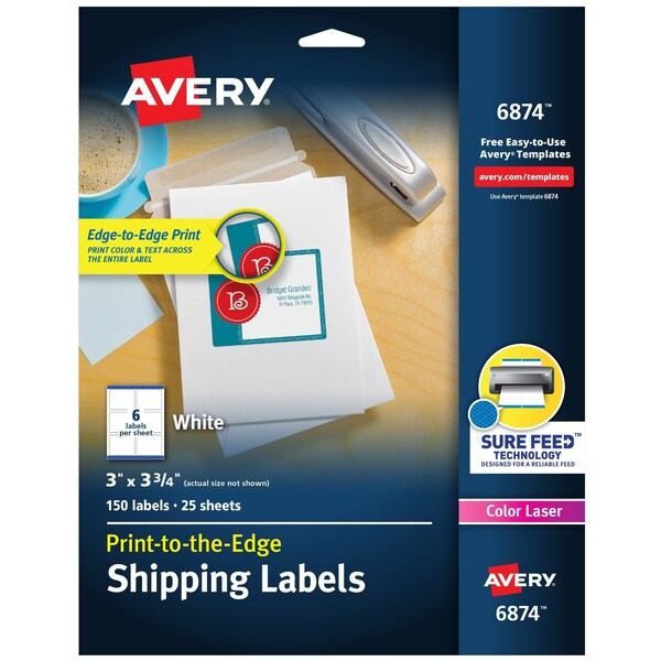 Avery Shipping Labels with Sure Feed fo, PK150 6874 | Zoro