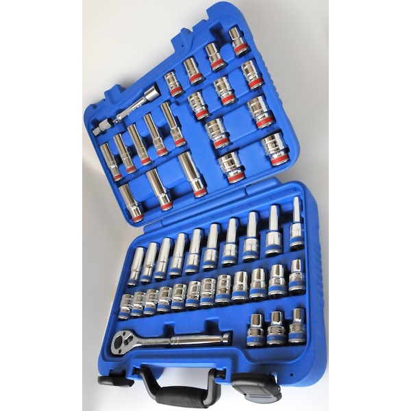 KT PRO TOOLS 1/2" Socket Set, SAE, Metric, 47 Piece, - A4005CR