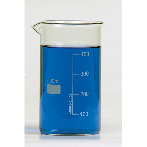 Zoro Select Beaker, Borosilicate Glass, Tall Form, 400 mL / 13.5 fl oz ...