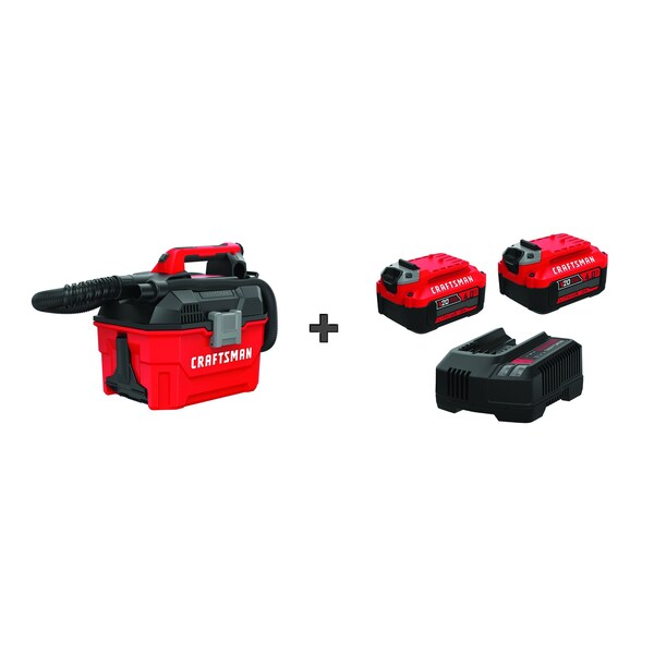 Craftsman Cordless Battery Kit, V20, w/Dry Vac CMCB204-2CK, CMCV002B | Zoro