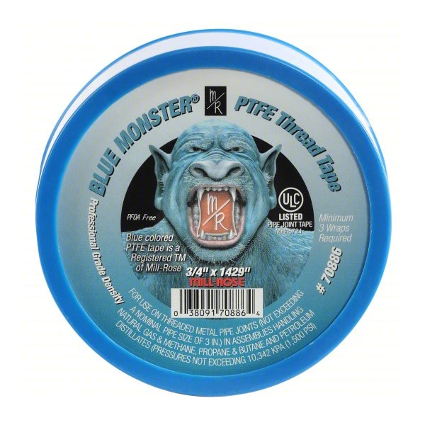 Blue Monster PTFE Thread Sealant Tape, 3/4 in W x 119 ft L, Blue, 0. ...