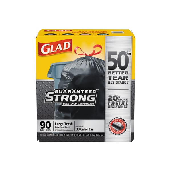 Glad Drawstring Trash Bags, 30 gal., 30, PK90, 90 PK GLAD30DSB | Zoro