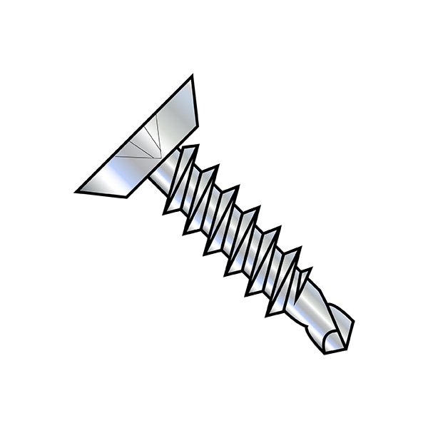 Zoro Select Self-Drilling Screw, #10-16 x 2-1/2 in, Zinc Plated Steel Flat Head Phillips Drive ...