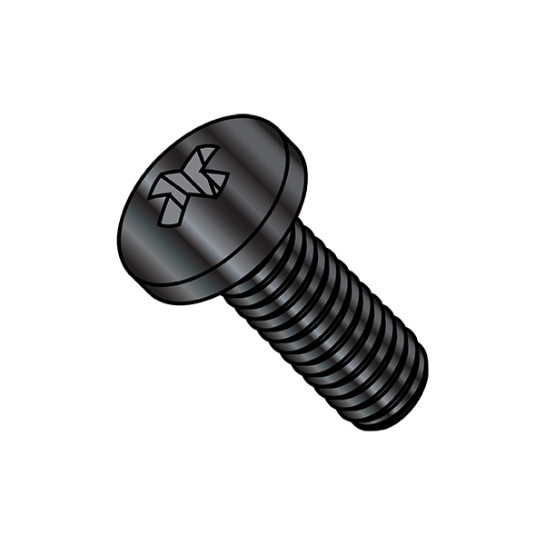 Zoro Select 1/4"-20 x 3/4 in Phillips Pan Machine Screw, Black Oxide ...