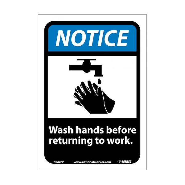 Nmc Notice Wash Hands Before Returning To Work Sign, NGA7P NGA7P | Zoro