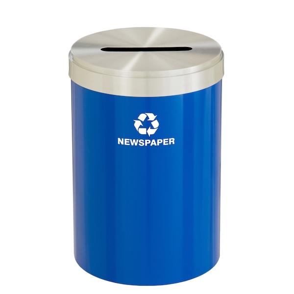 Glaro 33 gal Round Recycling Bin, Blue/Satin Aluminum P-2032BL-SA-P3 | Zoro