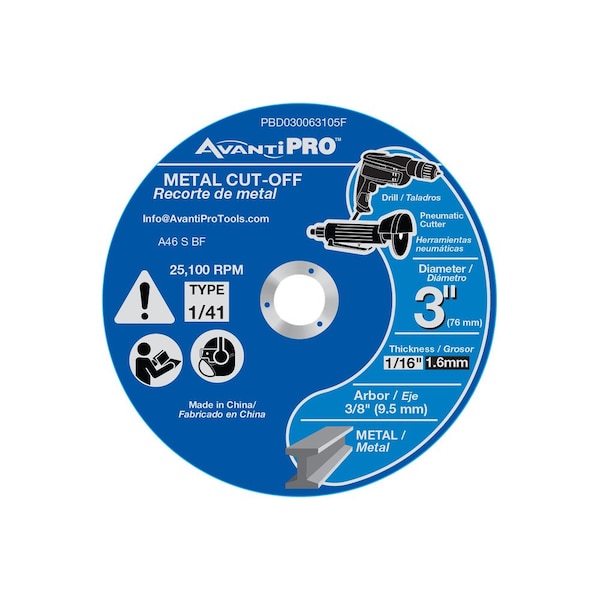 Avanti Pro AvantiPro 3x1/16x3/8" Disc Cut Off PBD030063105F | Zoro