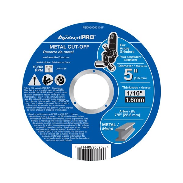 Avanti Pro AvantiPro 5x1/16x7/8" Metal Cut Off 1 PBD050063101F | Zoro