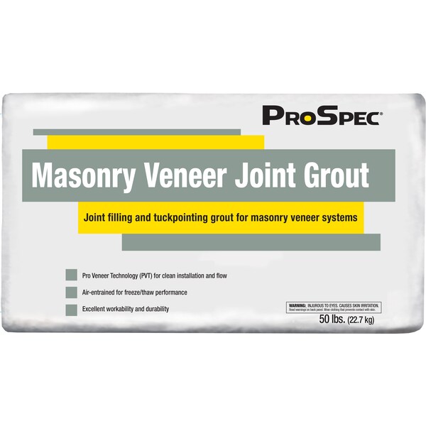 Prospec Masonry Veneer Joint Grout, 50 lb, Bag, Gray 120463 | Zoro