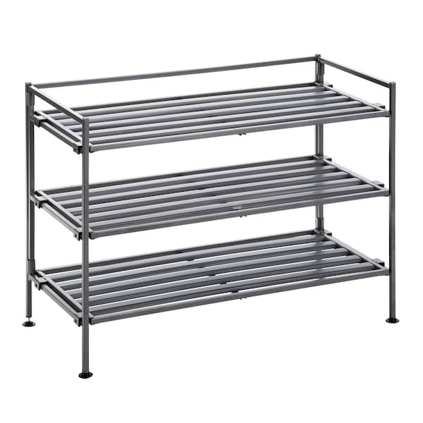 Seville Classics Shoe Rack, Resin Slatted, 3 Tier, Ash Gray SHE15930 | Zoro