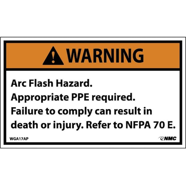 Nmc Warning Arc Flash Hazard Label, Pk5, WGA17AP WGA17AP | Zoro