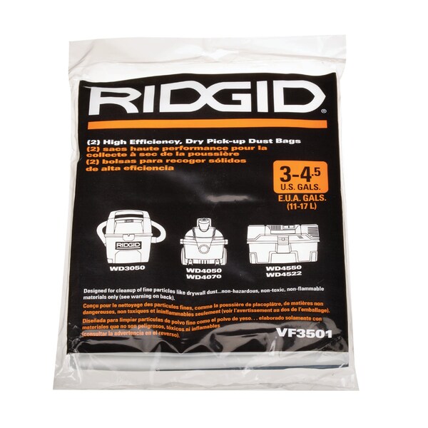 Ridgid Dust Bag, High Efficiency, VF3503, 5-10GL 40153 | Zoro