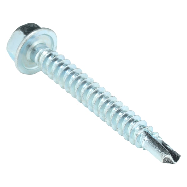 Zoro Select Self-Drilling Screw, 1/4" x 2 in, Zinc Plated Steel Hex ...