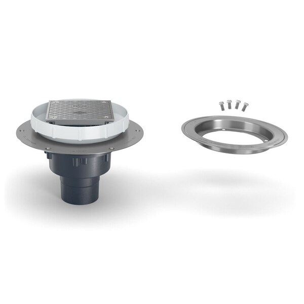 Zurn Round Adjustable Round Cleanout, PVC, Stainless Steel, 2" - 3 ...