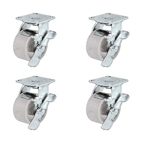 Casterhq 4"x2" Steel Casters, 4 Swivel Casters W/Brakes, 2,800 lbs, PK4 ...