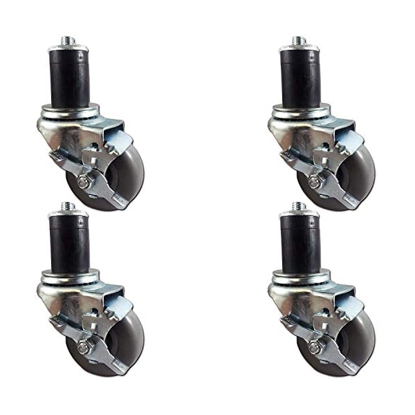 Casterhq 1-1/2" Expanding Stem Casters W/ Brakes -3" Gray Polyureth ...