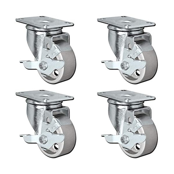 Casterhq All Steel Swivel Plate Caster Wheels W/ Brakes Locking, PK4 ...