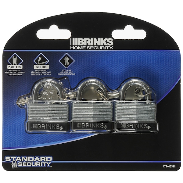 Brinks Keyed Alike Padlock, Laminated Steel, 40mm 3PK 172-40311 | Zoro