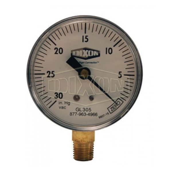 Dixon Vacuum Gauge, 0 to 30 in Hg Measuring, 1/4 in NPT Lower Mount ...