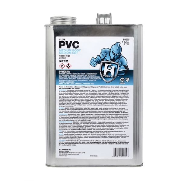 Hercules PVC Solvent Cement, Low VOC, 1 gal, Liquid, Clear 60025 | Zoro
